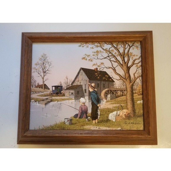 Art | C Carson Children Fishing Oil Painting Vint Boy Girl Rowboat ...